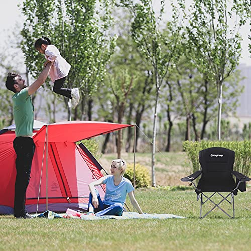 KingCamp Oversized Folding Camping Chair for Adults Portable Outdoor Lawn Heavy Duty with Cooler, Cup Holder, Side Pocket,Carry Bag, 2 Pack, Grey