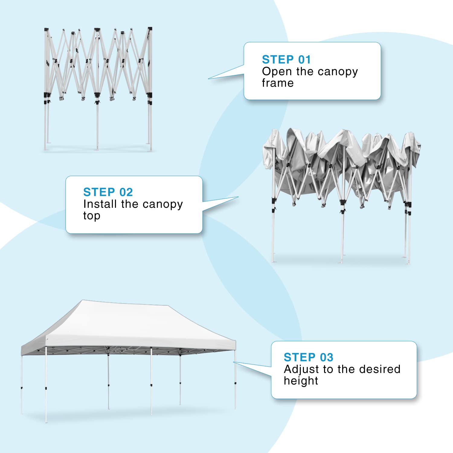 CAJECUS 10' x 20' Pop Up Canopy, Durable Easy Beach Canopy Tent, Waterproof Outdoor Canopy with 3 Adjustable Height, Roller Bag, 6 Sand Bags, 4 Ropes and 8 Stakes