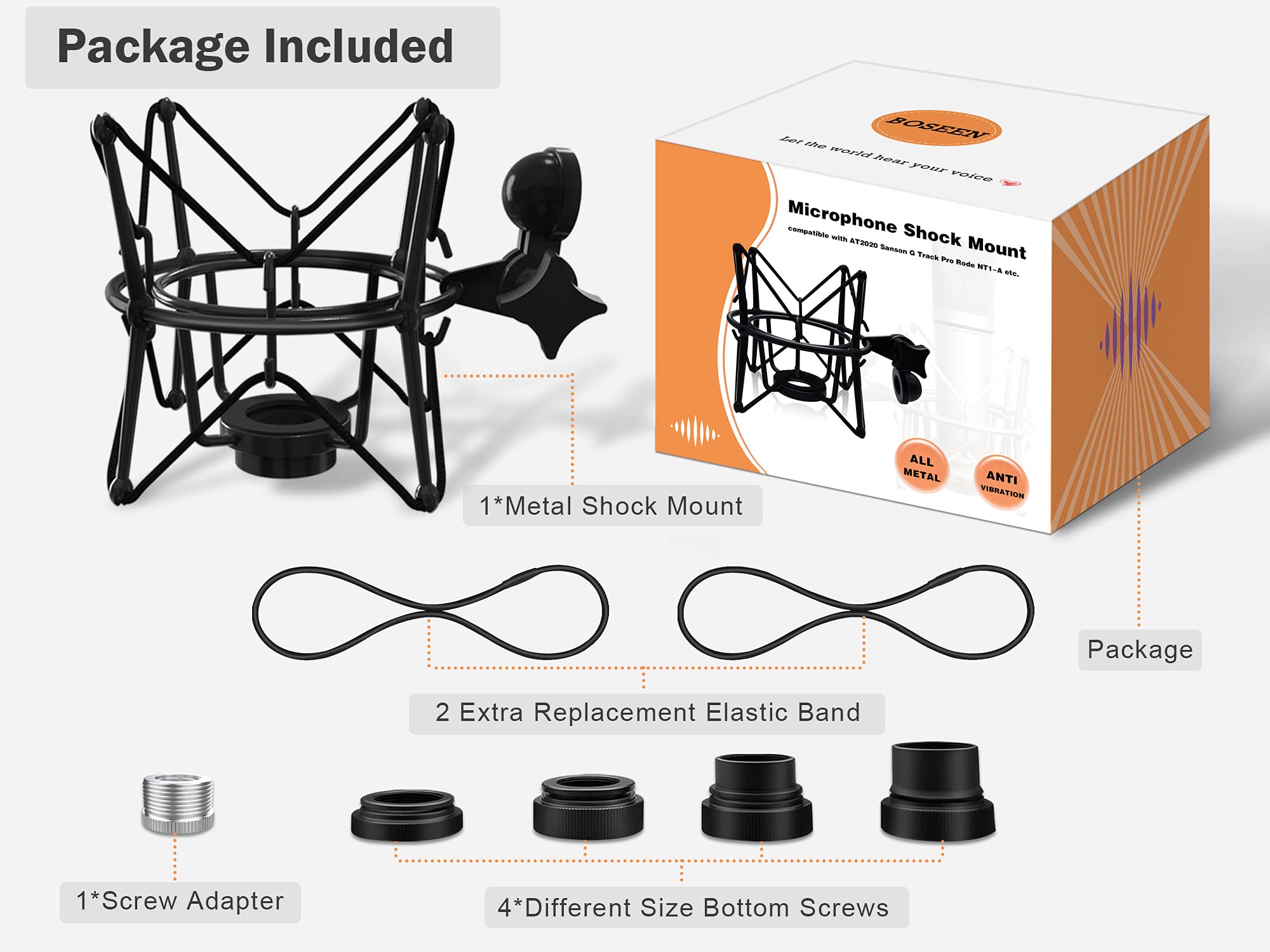 Boseen Microphone Shock Mount Mic Holder - Anti Vibration Spider Shockmount Compatible with Many Condenser Mics Like AT2020 MXL 770 MXL 990 Samson G Track Pro Rode Procaster NT1-A Neumann U87 etc.