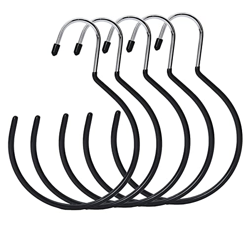 GXLQIJU Belt Ring Hanger Scarf Hangers,Multi-use Hanging Hook Closet Organizer for Belts,Shawls Scarves,Ties,Hat Rack(5 Pack, Black)
