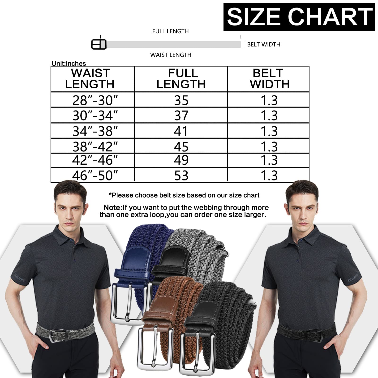 BRAMASOLE Mens Belts Casual Nylon Tactical 2 Pack Adjustable Stretch Braided Web Elastic Fabric Belt Outdoor Golf for Men Pants Jeans (Black/Grey, 32"-34" Waist Adjustable