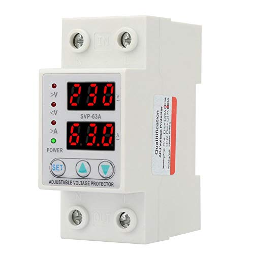 Double LED Display Single Phase Adjustable Voltage Current Protector Voltage Protective Device AC230V 63A 81 x 36 x 60mm