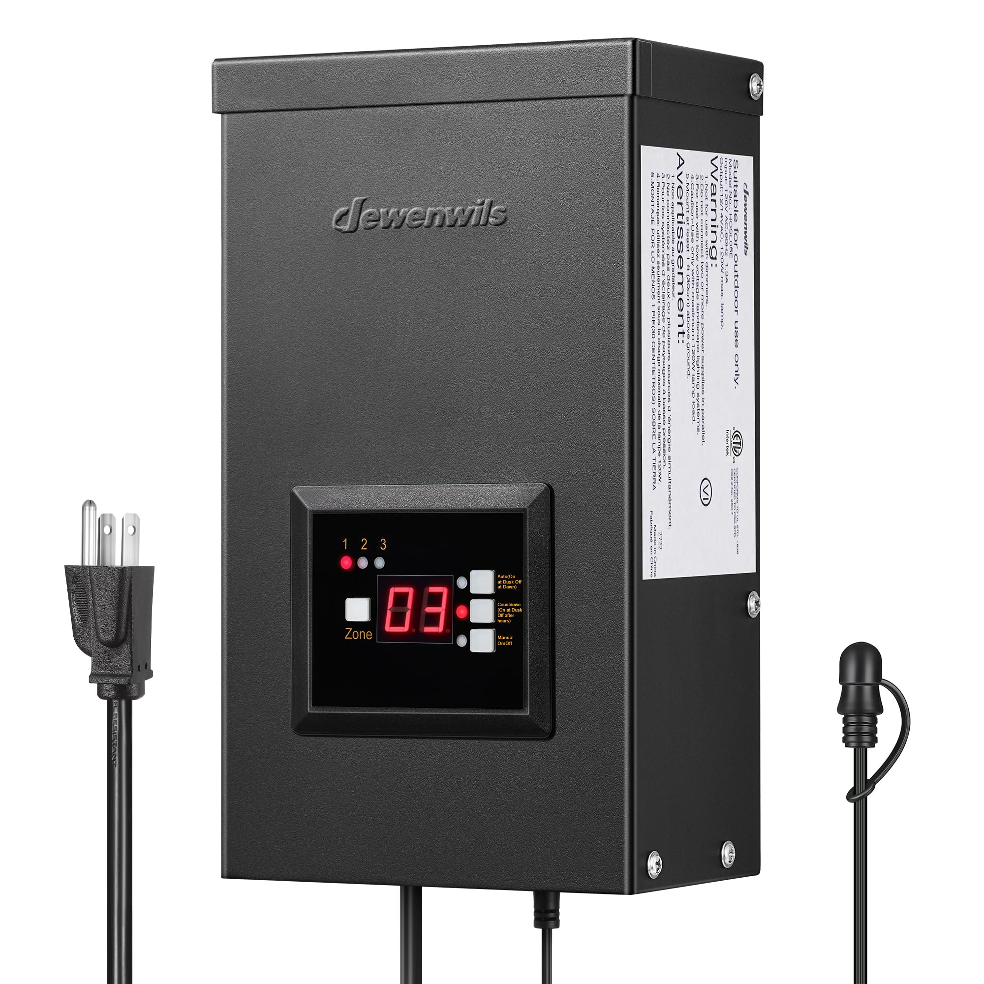 DEWENWILS 300W Low Voltage Transformer with 3 Independent Control Outputs, Landscape Transformer with Timer and Photocell Sensor, 120V AC to 12V/14V AC, Weatherproof, ETL Listed