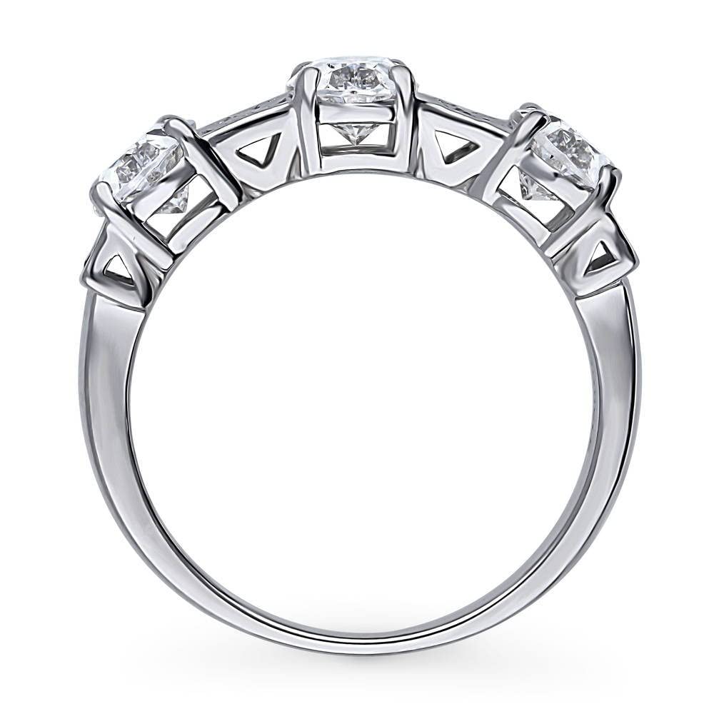 BERRICLE Sterling Silver 3-Stone Oval Cut Cubic Zirconia CZ Statement Art Deco Fashion Ring for Women, Rhodium Plated Size 9.5