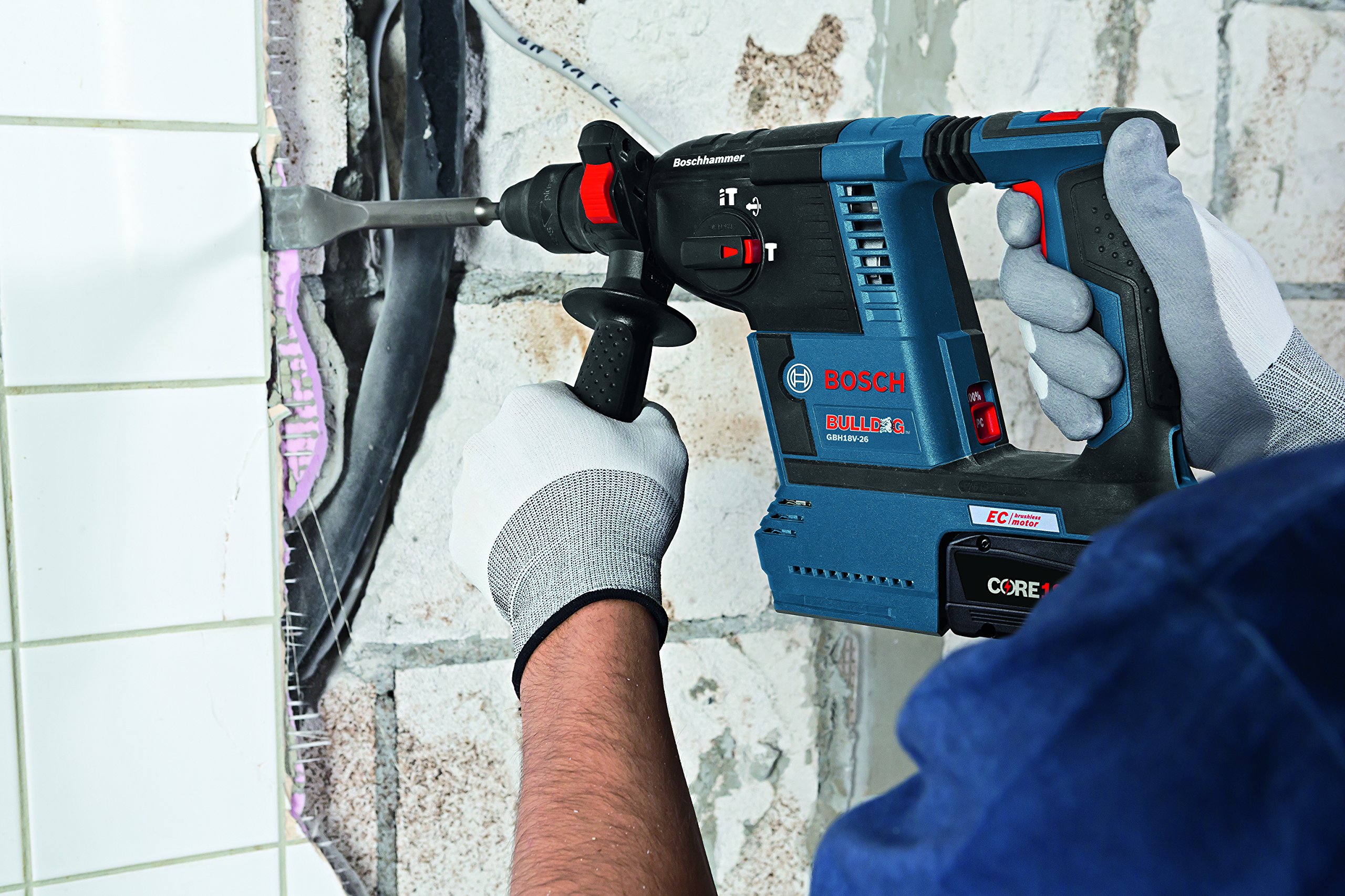 Bosch GBH18V-26K24 18V EC Brushless 1" SDS-plus Bulldog Rotary Hammer Kit with CORE18V 6.3 Ah Batteries