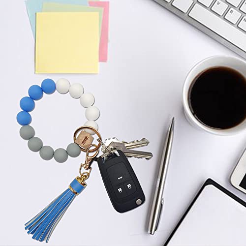 PRIANGEL Silicone Key Ring Bracelet for Women Beaded Wristlet Keychain House Car Keys Rings Holder with Tassel
