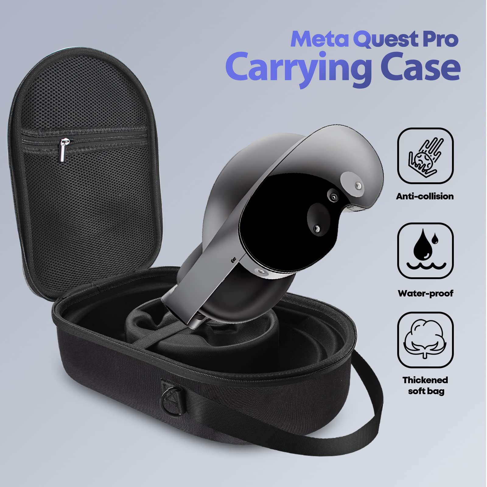 Carrying Case for Oculus/Meta Quest Pro, Hard Travel Case All-in-One VR Gaming Accessories Storage, Compatible for Elite Strap Headset and Controllers and More Accessories