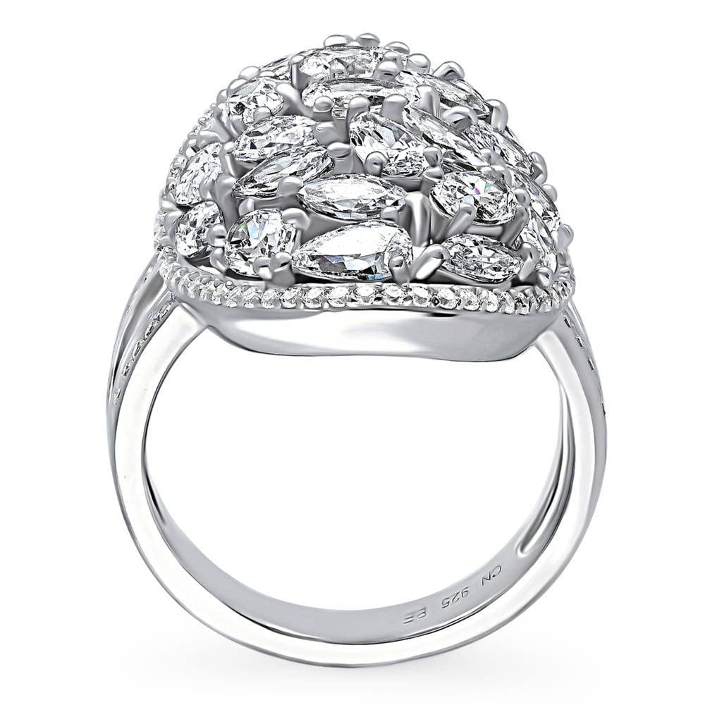 BERRICLE Sterling Silver Cluster Cubic Zirconia CZ Statement Cocktail Fashion Split Shank Ring for Women, Rhodium Plated Size 5