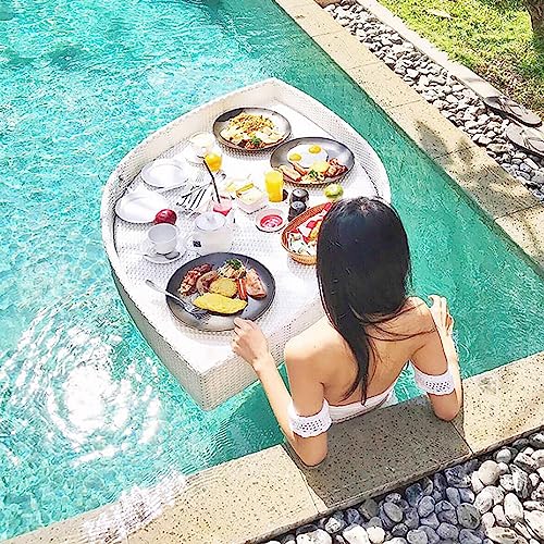 DAZULI Extra Large Round Floating Bar Table Serving Tray Drink Holder for Pool or Beach Party Float Refreshment Durable,White