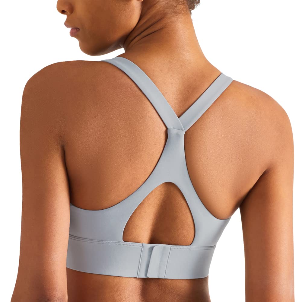 BraRoom Women's Back Closure Cross Back Sports Bra Longline Built-in Padded Medium Impact for Yoga Gym Running Workout