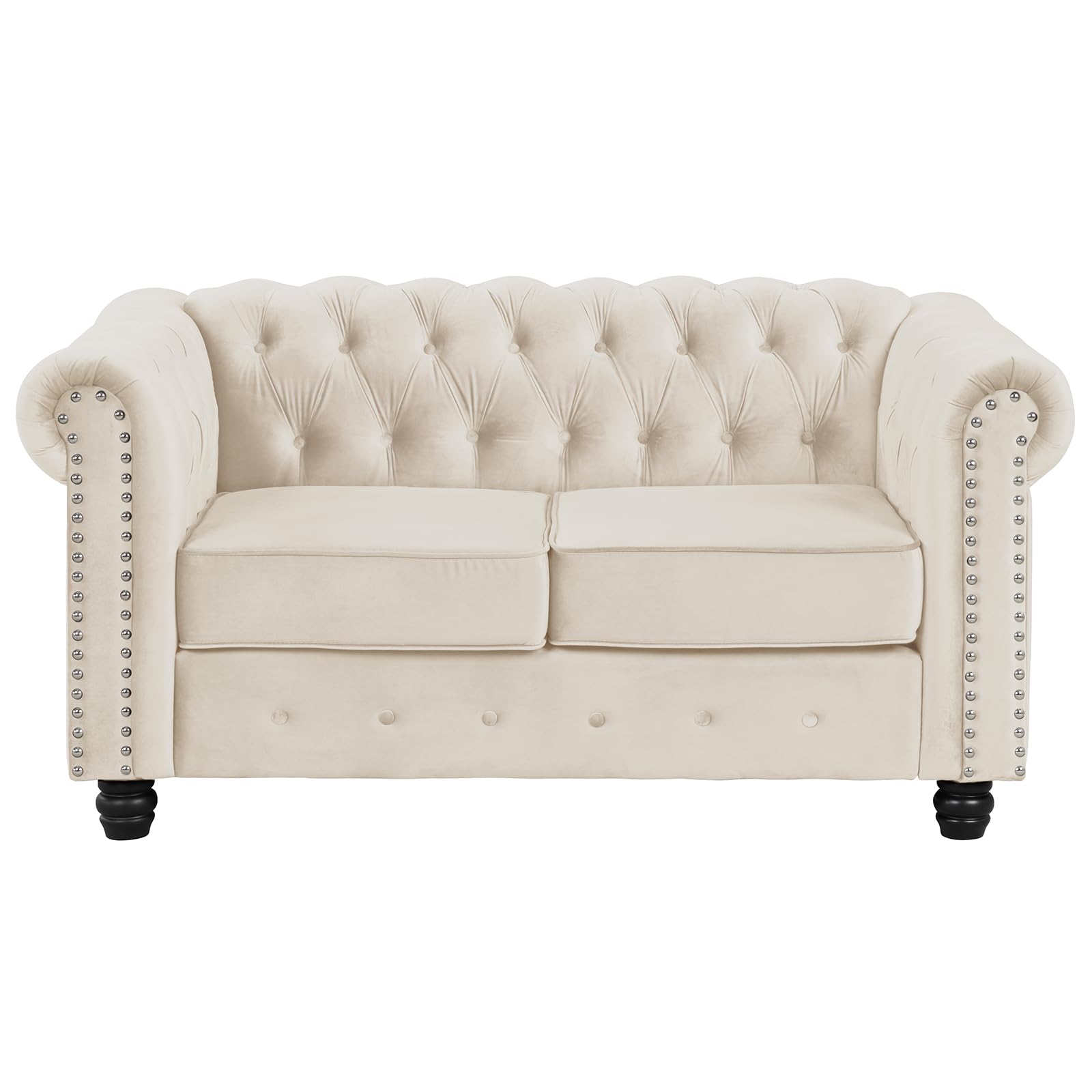 Morden Fort Loveseat for Living Room, Loveseat Sofa No Sagging, Loveseats 24'' Comfy Seat Depth, Modern Loveseat Tool-Free Assemble, Velvet Loveseat Pet-Friendly Super Soft Chesterfield Beige
