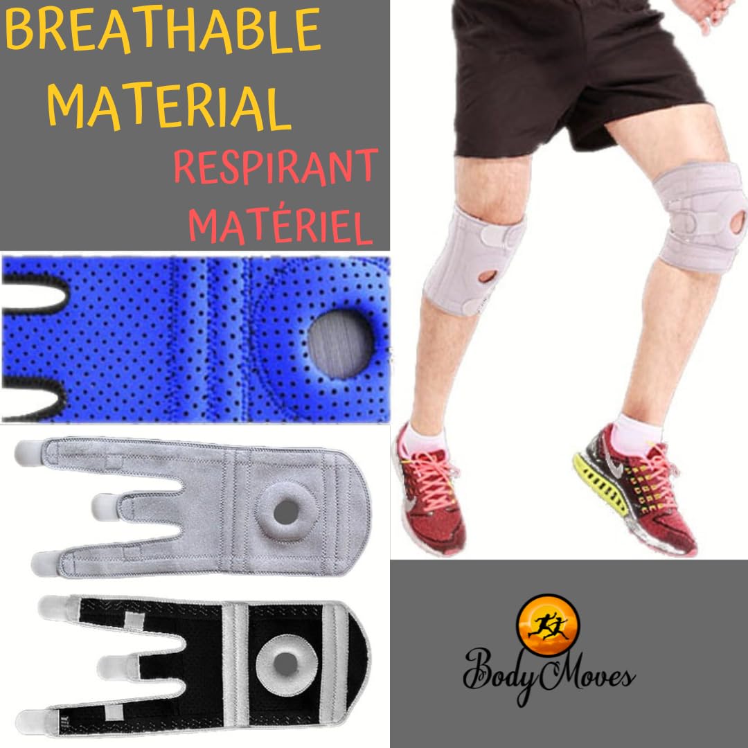 BodyMoves Kid's Knee Brace Support Plus Hot and Cold Ice gel Pack for stabilizing patella meniscus tear ligament injury prevention (SPORTY BLACK)