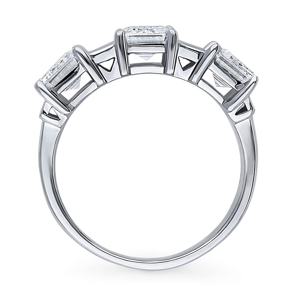 BERRICLE Sterling Silver 3-Stone Emerald Cut Cubic Zirconia CZ Statement Art Deco Fashion Ring for Women, Rhodium Plated Size 8