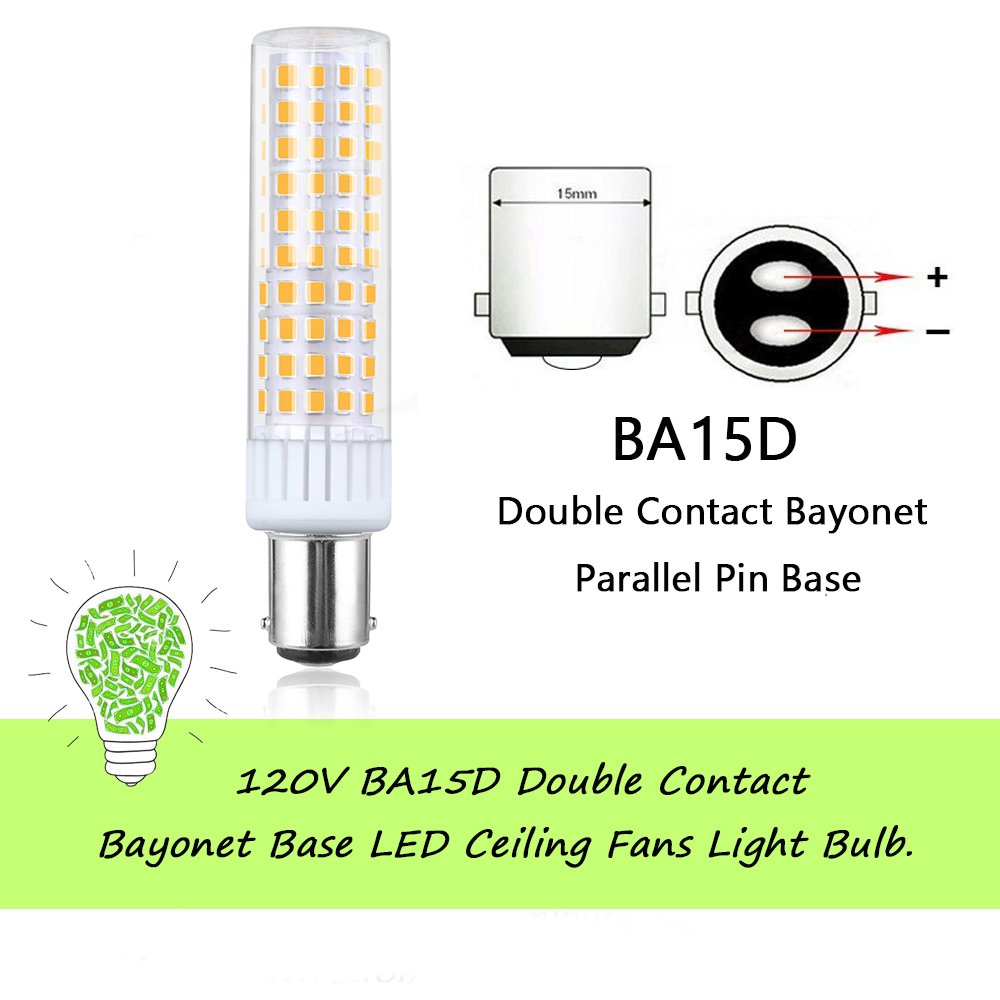 Bonlux Dimmable BA15D DC Bayonet Base LED Light Bulb 120V, 8.5W - 100W Halogen Bulbs Equivalent Replaces JD Type T4 Clear Bulb Daylight 6000K for Pendants Ceiling Fans Sewing Machine Light (2-Pack)