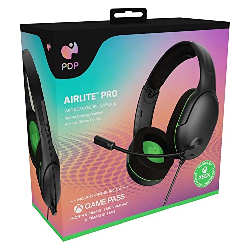 PDP Gaming AIRLITE Pro Headset with Mic for Xbox Series X/S/Xbox One/PC, Wired Power Stereo Headphones, Windows Sonic Spatial Sound, Lightweight Memory Foam - Black