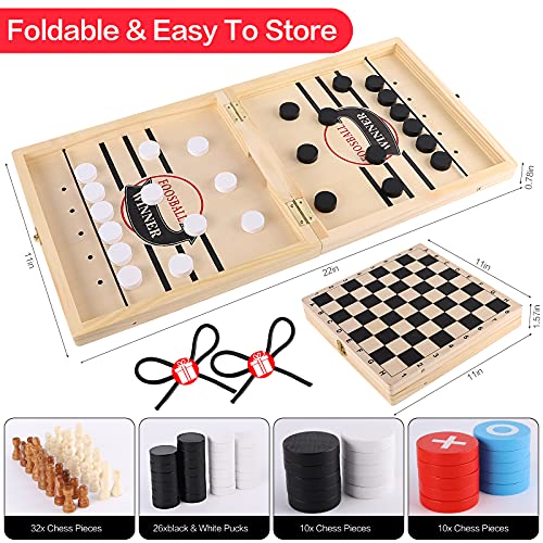 Sling Puck Game, Chess Checkers Game Set, 4 in 1 Board Game, Fast Hockey Table Game, Tic Tac Toe Slingshot Chess Set for Kids