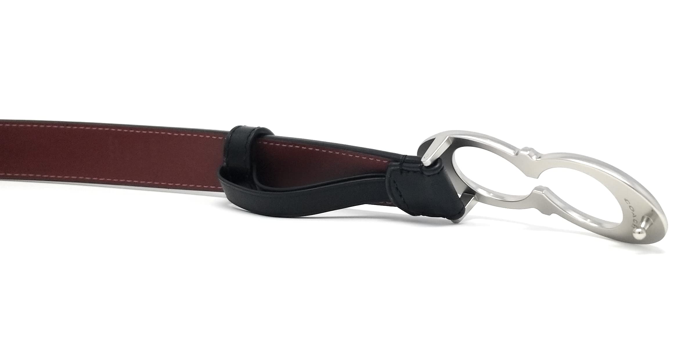 Coach Women's Signature Buckle Belt, 25mm (Silver Double C Buckle - Black, M)