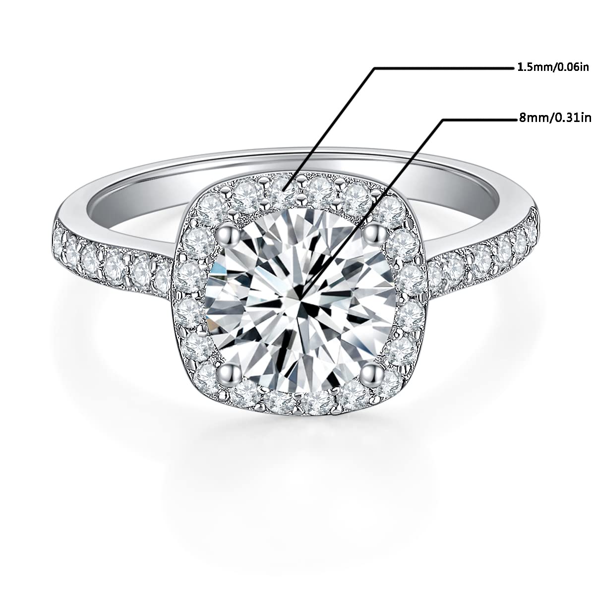 CARSINEL Moissanite Engagement Ring Solitare with Sterling Silver Shank for Women Brilliant Round Cut Stone VVS Created for Proposal Engagement Wedding