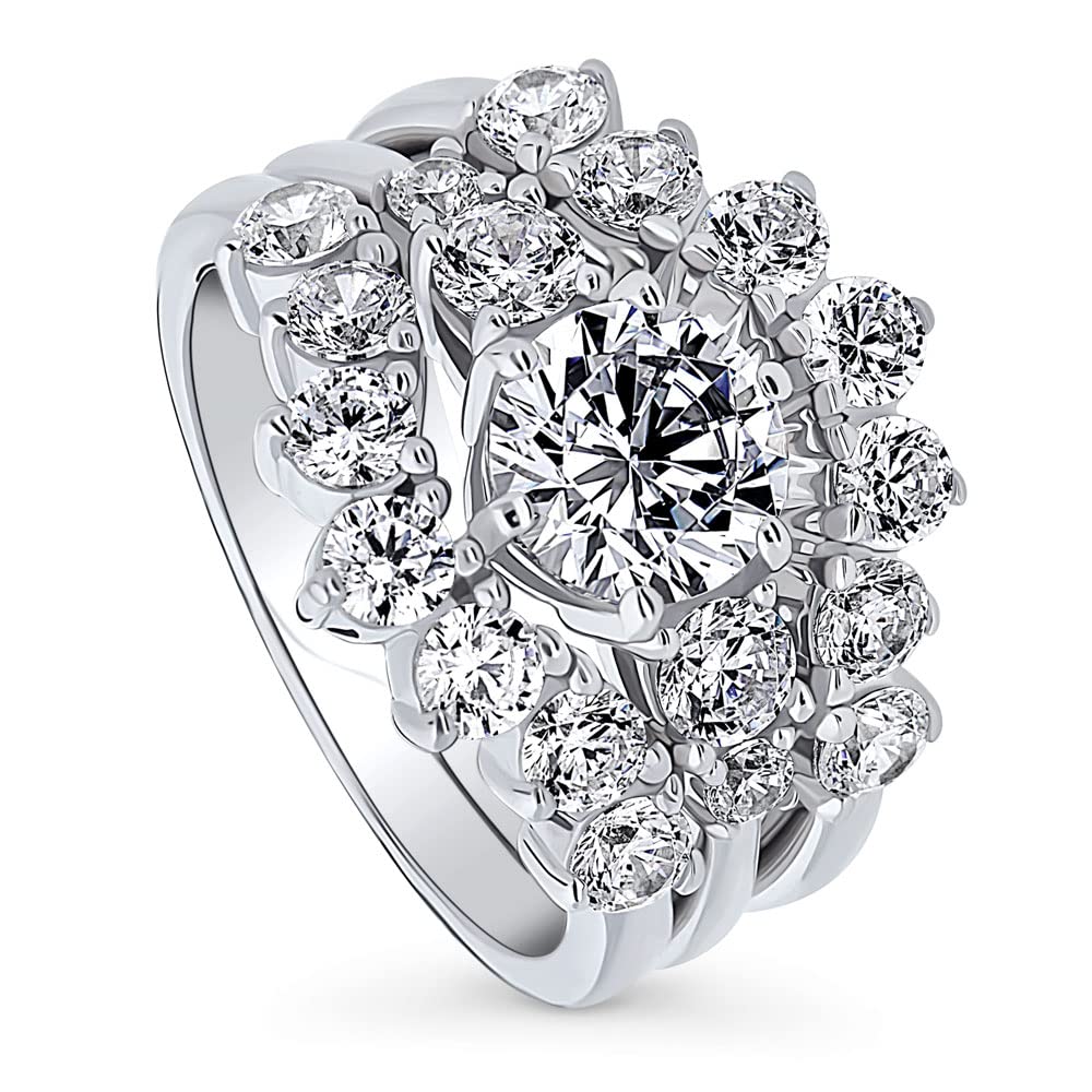 BERRICLE Sterling Silver 5-Stone Cubic Zirconia CZ Stackable Fashion Ring Set for Women, Rhodium Plated Size 9