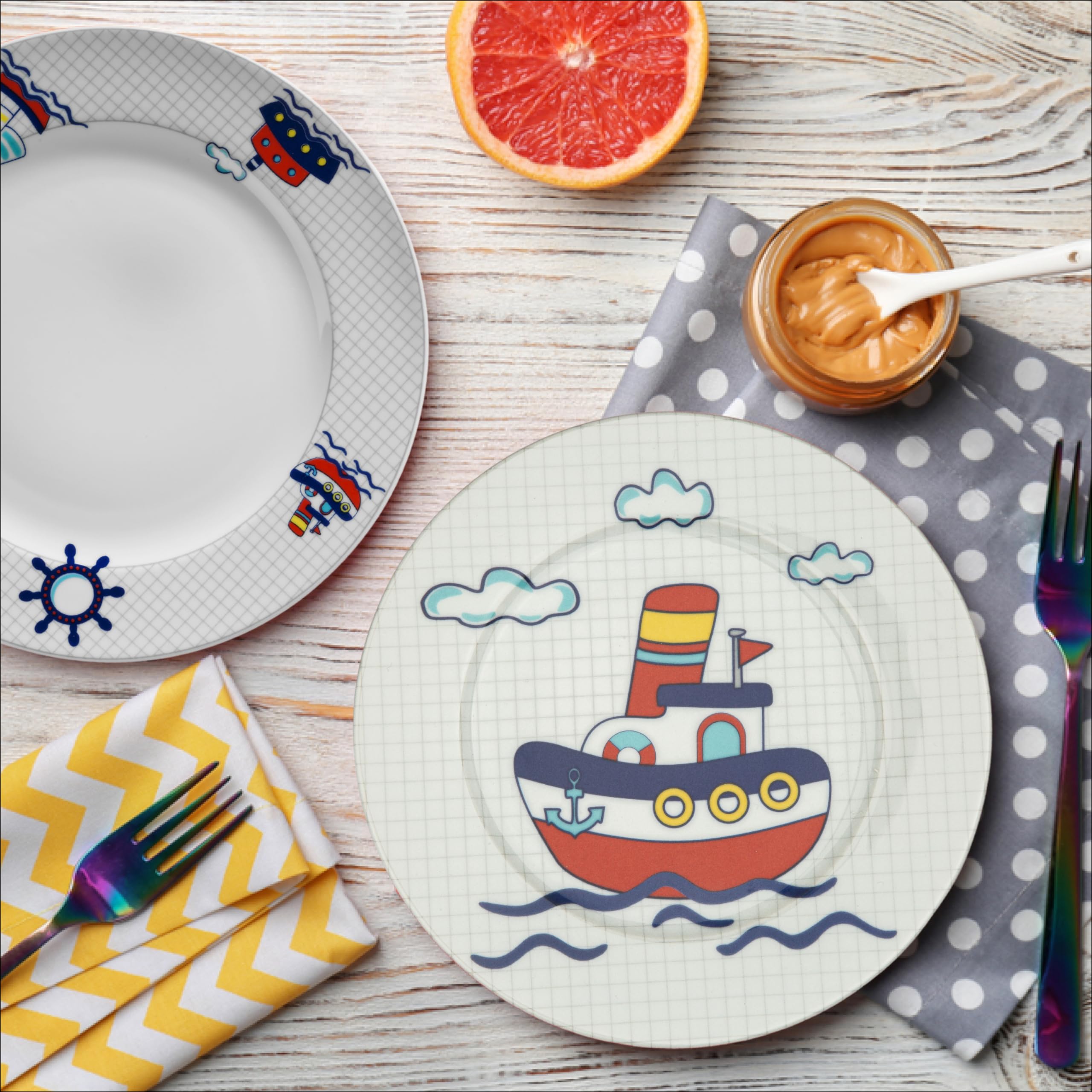 Children's Porcelain Dinnerware Sets, Kids Dinnerware Sets, Kids Porcelain Plates - Bowl - Junior Mug - Egg Cup Sets (Captain)
