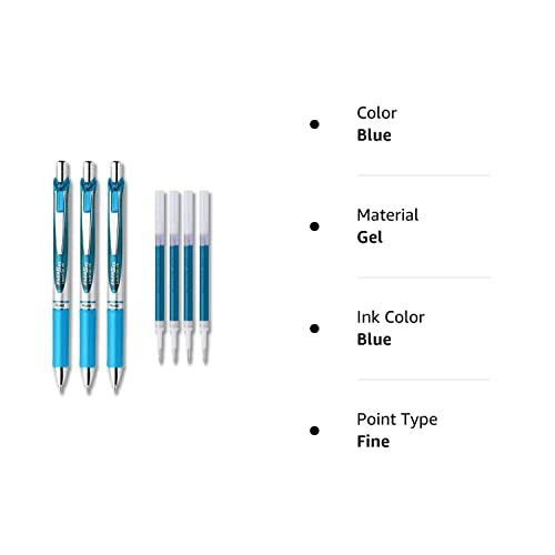 Pentel EnerGel Deluxe RTX Liquid Gel Ink Pen Set Kit, Pack of 3 with 0.7mm Pen with 4 Refills (Sky Blue - 0.5mm)
