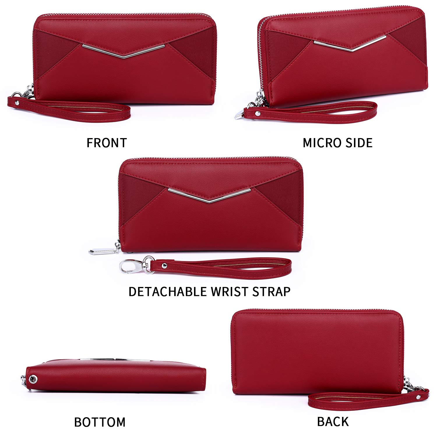 KOWENTIK Women Wallet Leather Zip Phone Clutch Large Travel Organizer Zipper Coin Purse Wristlet (Wallet tye1-Red)