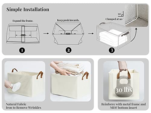 StorageWorks Storage Bins For Shelves With Metal Frame, Rectangle Storage Baskets, Beige, 2-Pack