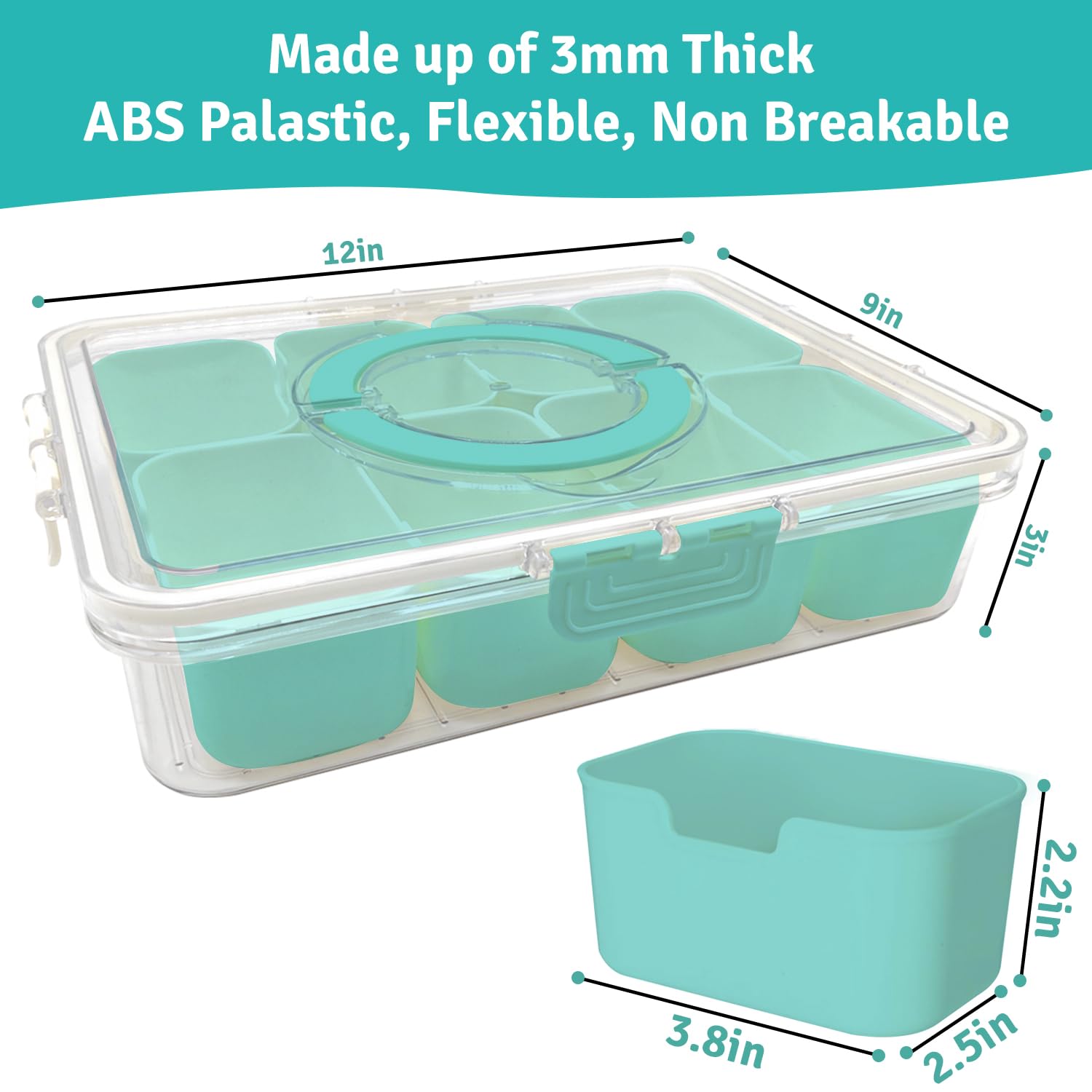 Eggssentials Snackle box & Snack Organizer, Divided Serving Tray with Lid for Travel, Tailgating, Picnic & Party β Portable Snack Box Container for Fruit, Candy, Salad, Spices, Dry Fruits & Snacks