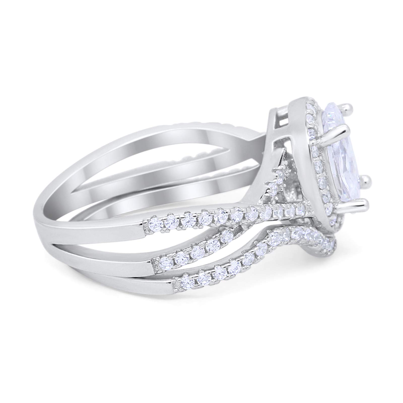 Blue Apple Co. Halo Wedding Engagement Bridal Set Twist Shank Ring Band 925 Sterling Silver Oval Round CZ