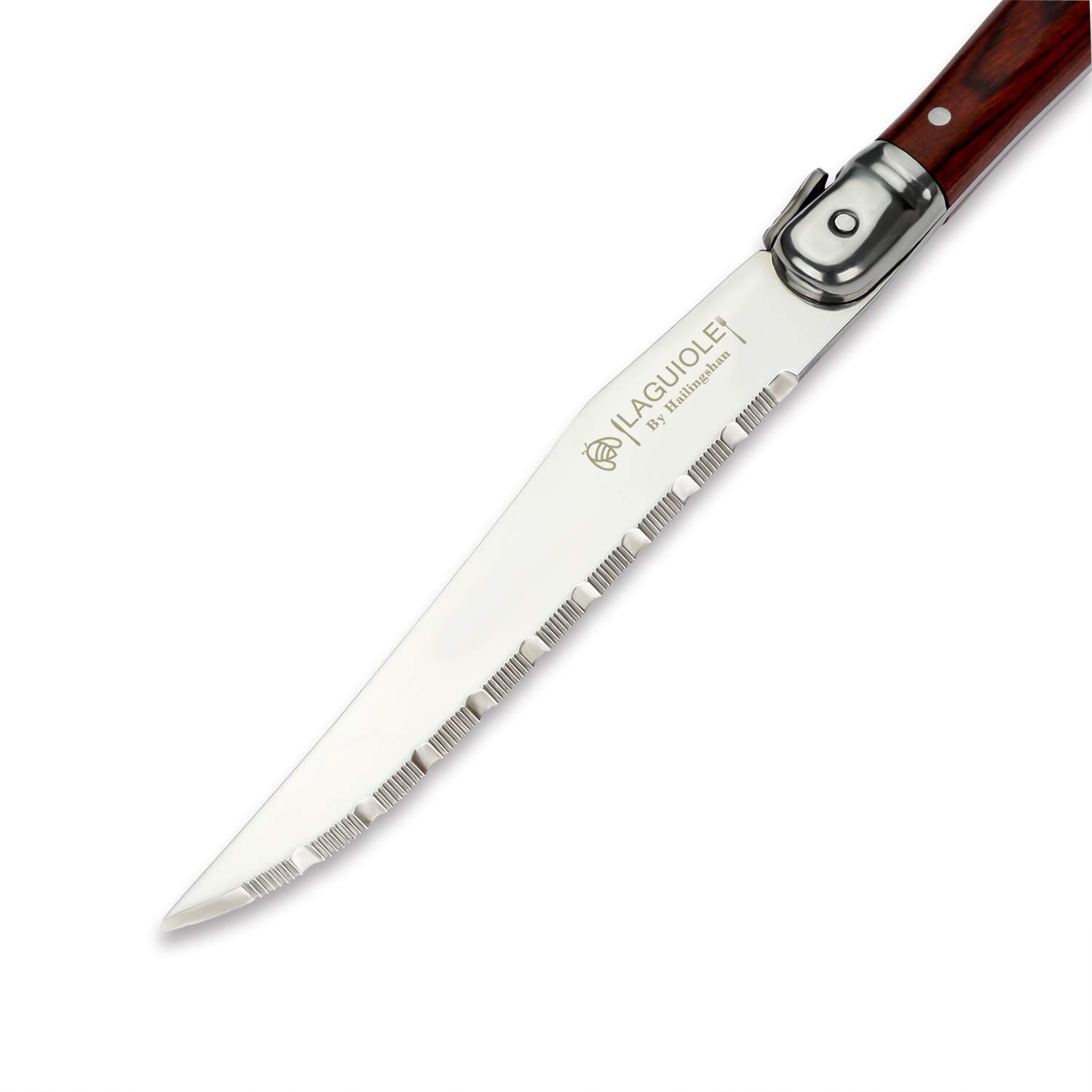 Laguiole by Hailingshan Steak knives Serrated Edge Sharp Light Premium Dishwasher Safe Stainless Steel knife set of 8 wood handle with Gift Box
