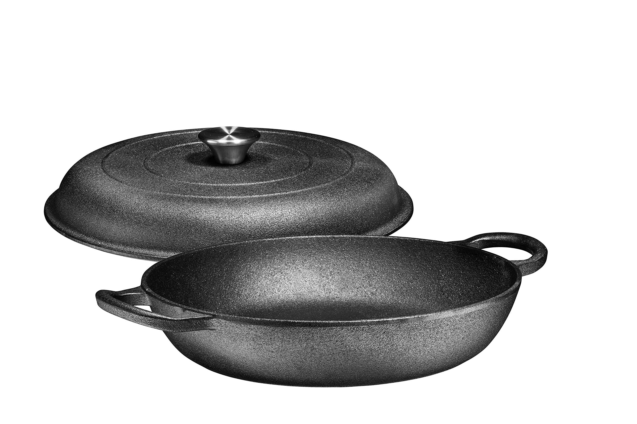 Bruntmor 4.5 Quart Pre-seasoned Enameled Cast Iron Dutch Oven With Dual Handles And Lid, Red Cast Iron Skillet, Shallow Cookware Braising Pan For Cast Iron Casserole Dish, Crock Pot Covered