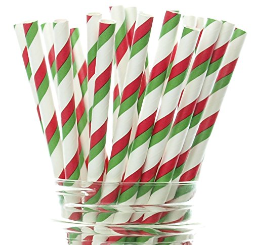 Christmas Straws (25 Pack) - Candy Cane Red and Green Stripes & North Pole Party Straws, Christmas Party Supplies, Holiday Decor Drinking Straws