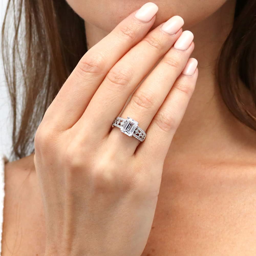BERRICLE Sterling Silver Art Deco Cubic Zirconia CZ Fashion Ring for Women, Rhodium Plated Size 7