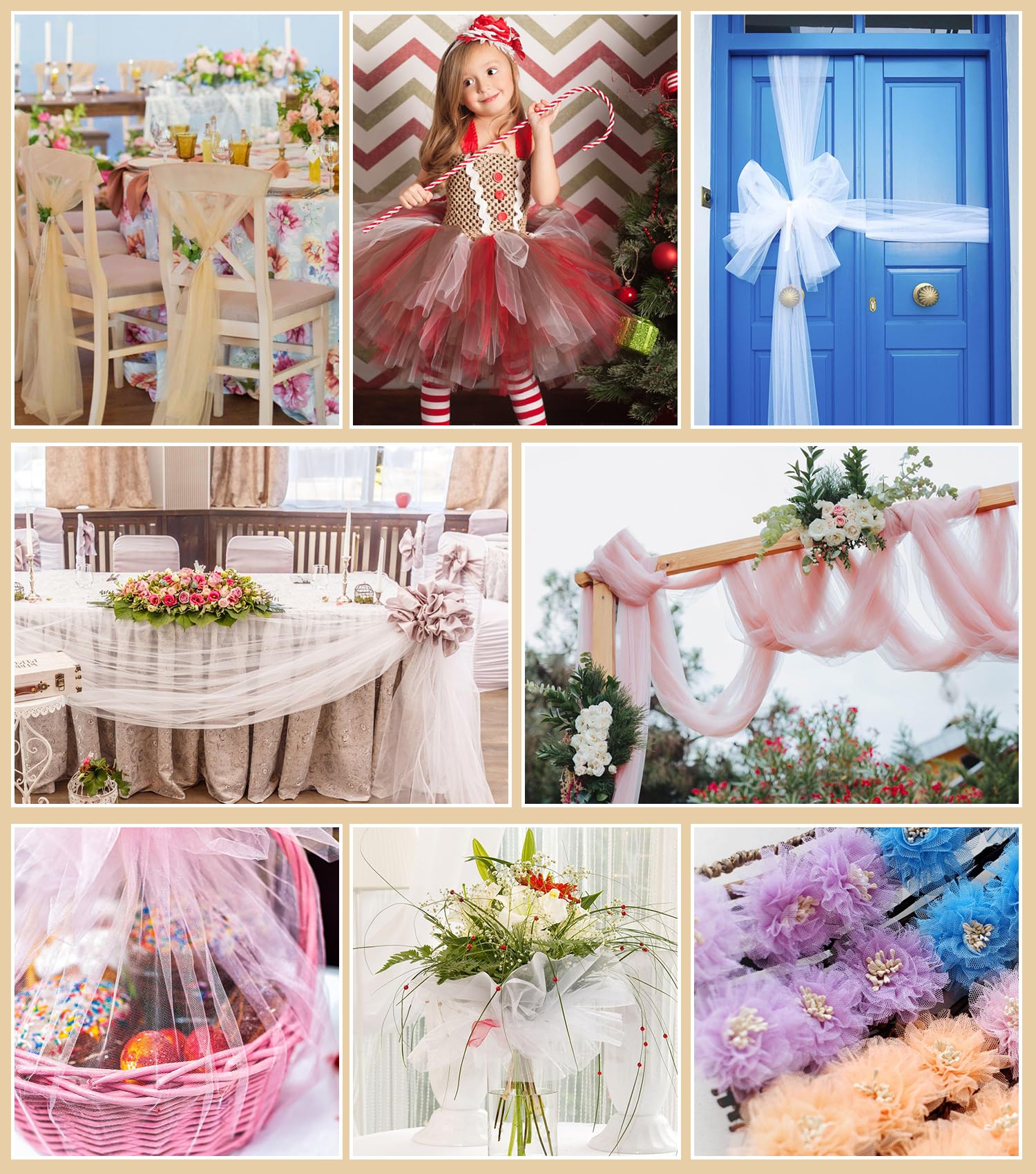 Luceinvita Tulle Fabric Roll, 54" x 10 Yards (30FT) Tulle for Wedding Christmas Decorations Pew Bow Tutu Party Backdrop Baby Shower Table Skirts Gift Wrapping Garden Netting (White)