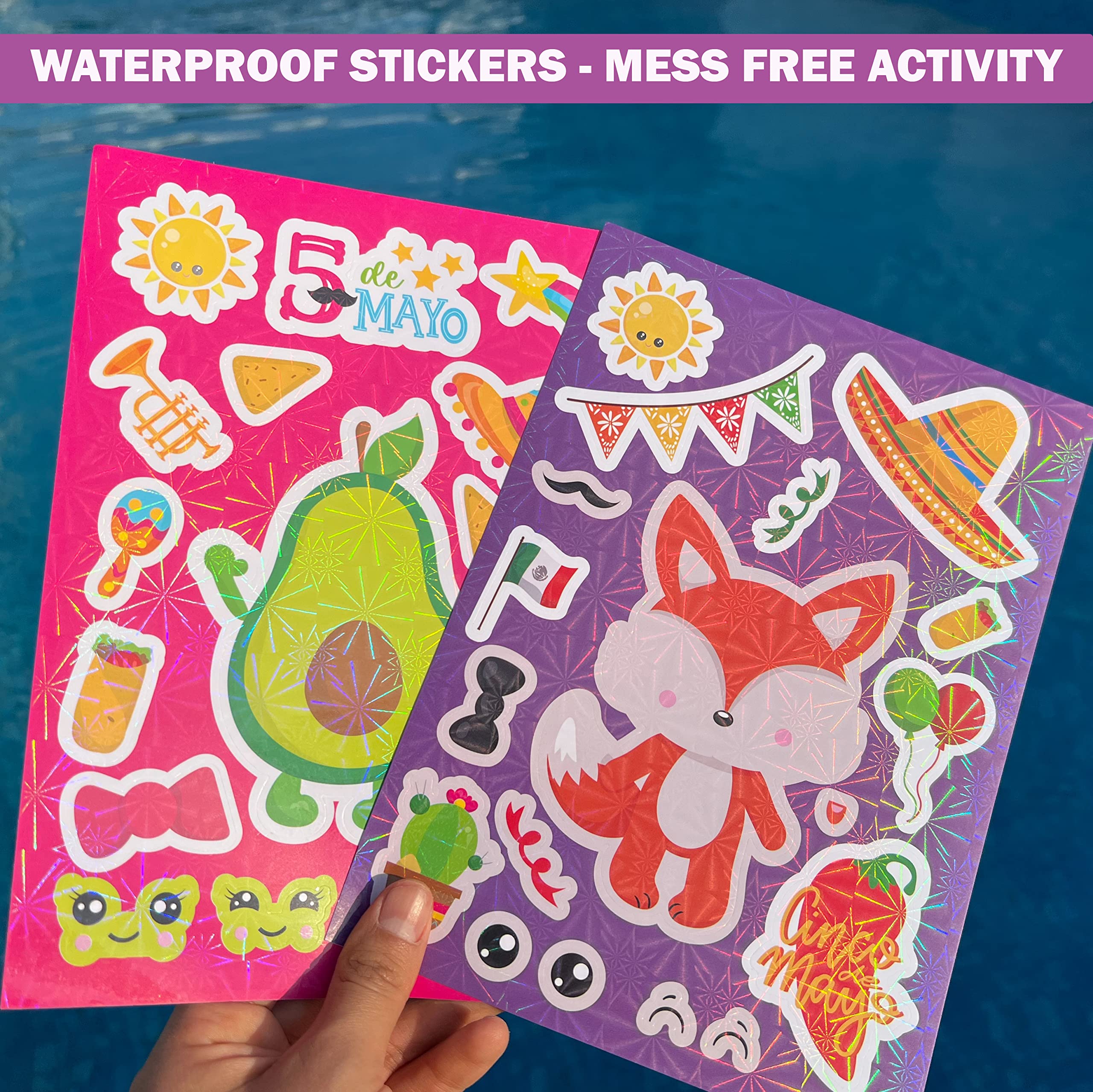 Mexican Cinco de Mayo Animal Stickers 36pcs Holographic Party Favor Supplies