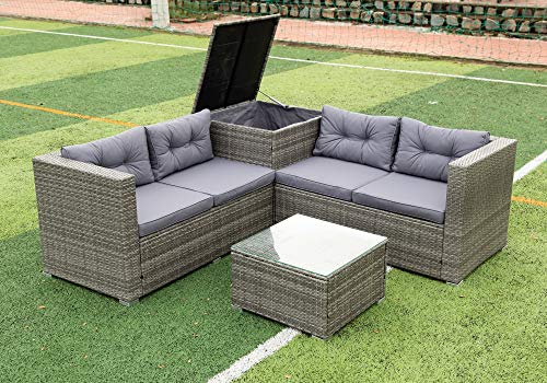 FANYE 4 Pieces Patio Sofa Sets Outdoor Conversation Group,PE Wicker Rattan Sectional Upholstered Furniture Include Armchairs, Loveseat and Cushions