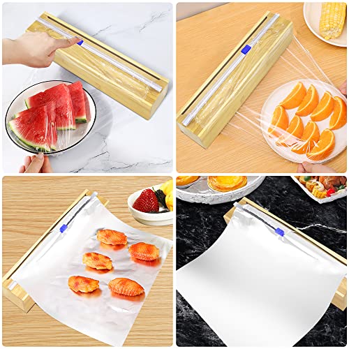 Sizet SIZET Bamboo Wood Plastic Wrap Dispenser with Cutter, Foil and Wax Paper Organizer Dispenser Drawer Compatible Brown 1 box 1 slots 1 box 1 slots 1 box 1 slots