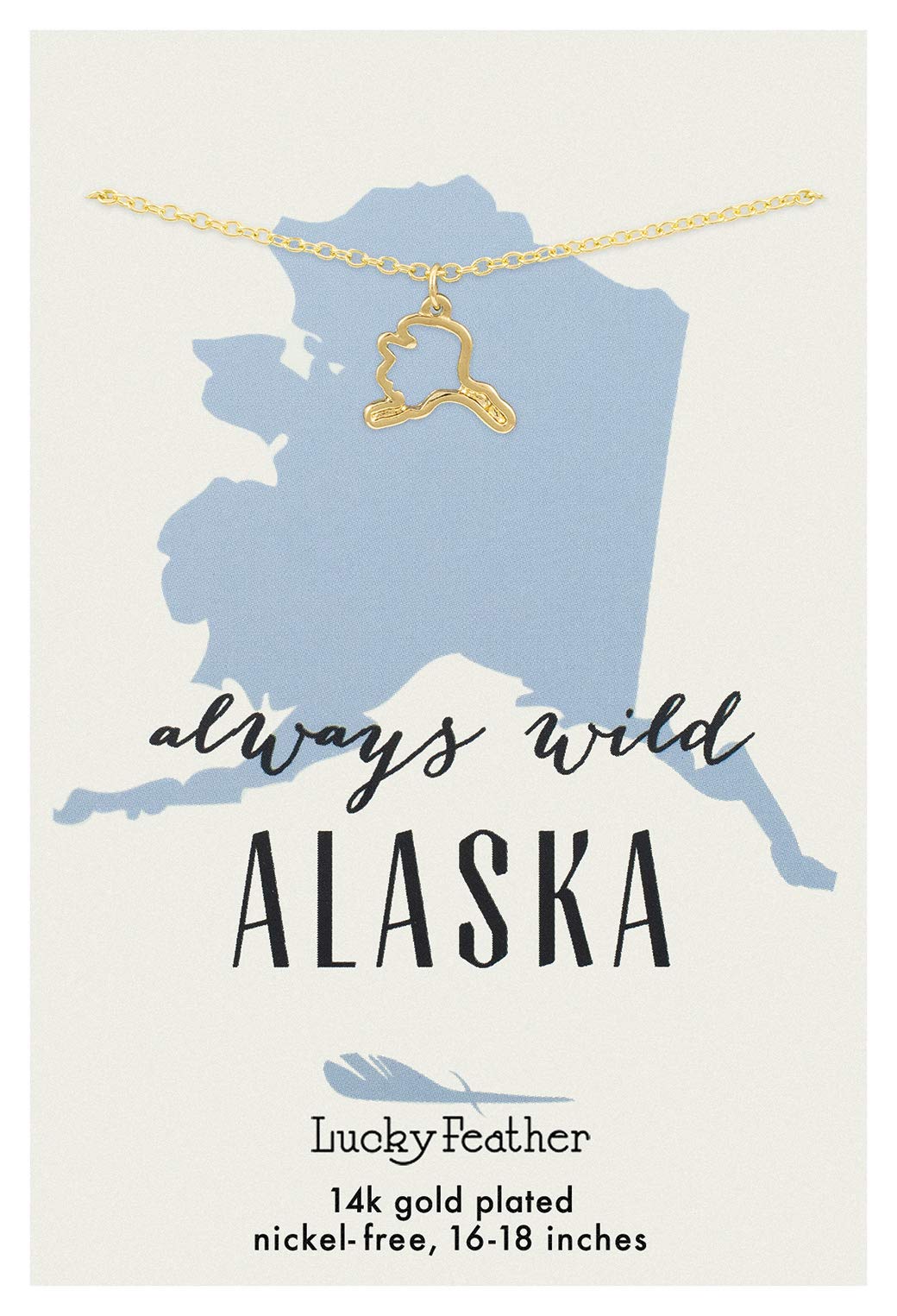 Lucky Feather Texas Shaped State Necklace, 14K Gold-Dipped Pendant on Adjustable 16”-18” Chain