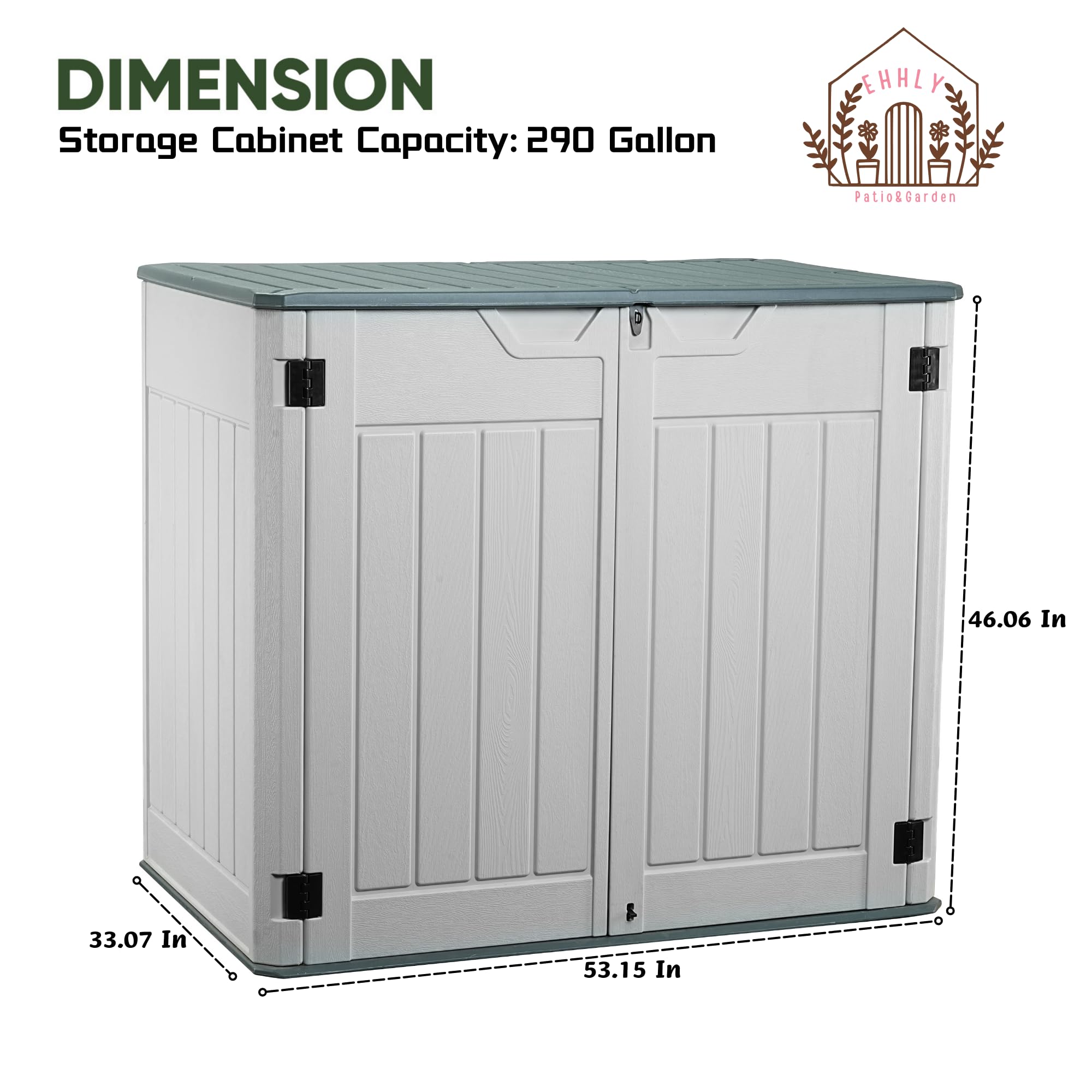 EHHLY Horizontal Resin Storage Shed, 35 Cuft Garden Tool Sheds & Outdoor Storage, Outdoor Plastic Storage Cabinet Waterproof, 4FT Tall Backyard Outside Lawn Mower Storage Shed, White
