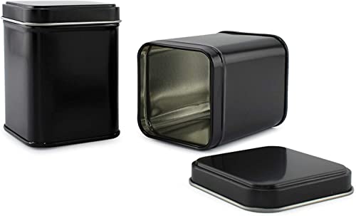 Cornucopia Square Black Metal Tins (6-Pack); for Tea, Gift Boxes, and Storage, 3-Inch Tall, 1-Cup Capacity