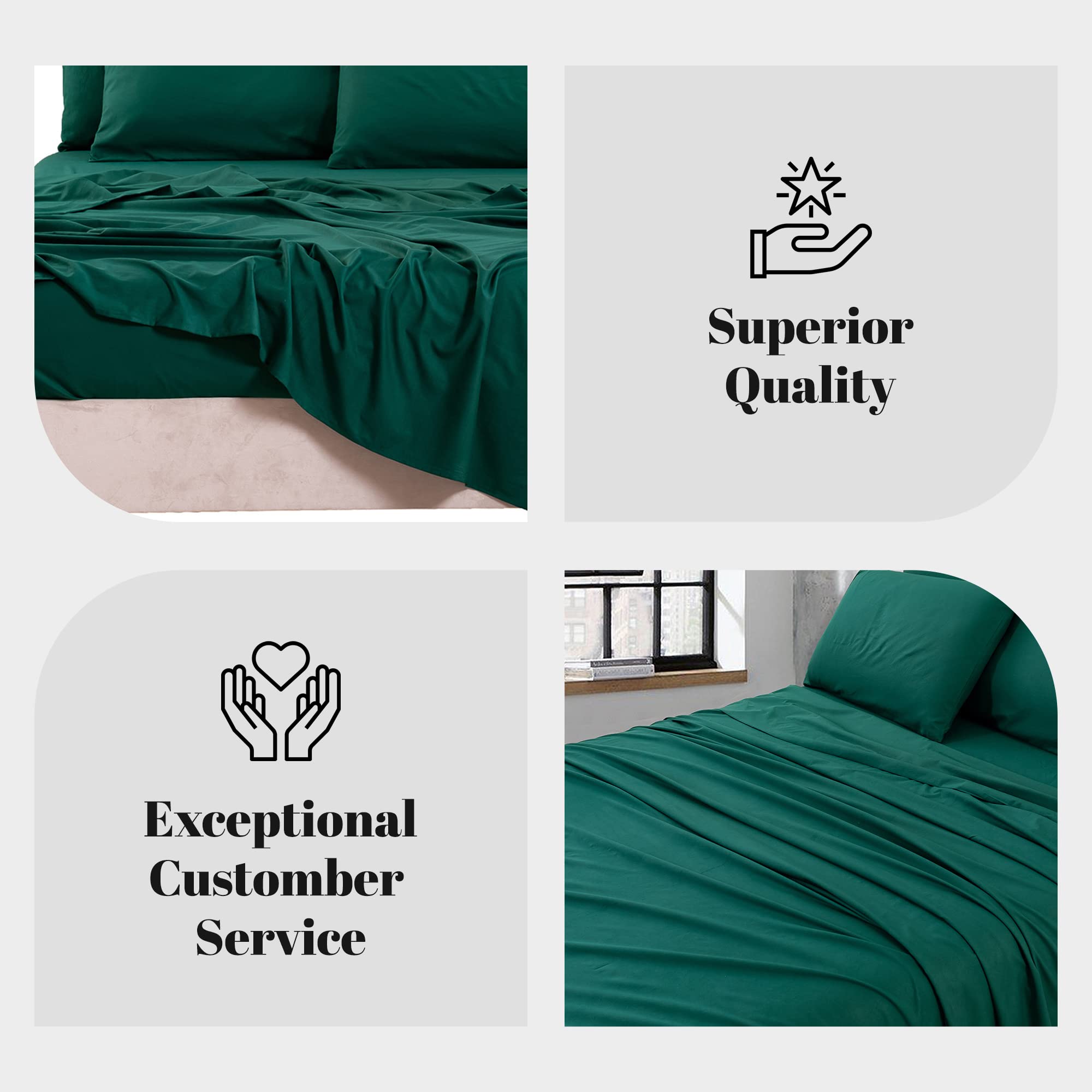 Bedlifes King Sheet Set- Cooling Sheets-Ultra Soft-Silky-Breathable-Deep Pocket- 1800 Series Bedding Set Microfiber- Green Bed Sheets King Size 4 Pieces