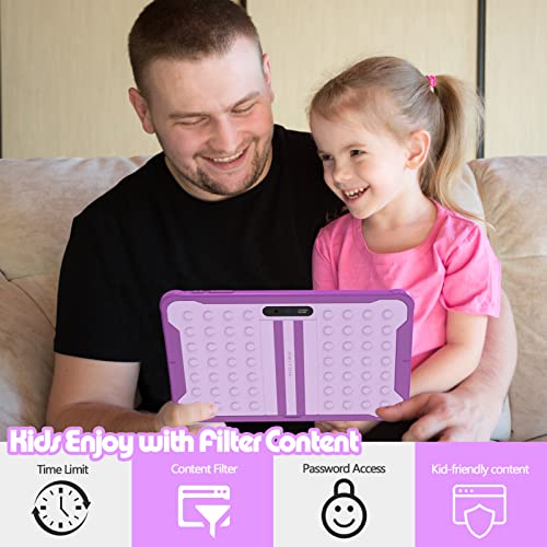 PRITOM Android 10 Go, 10 inch Kids Tablet, Parental Control, 6000mAh, 3G Phone Tablet, Quad Core Processor, 2GB RAM, 32GB ROM, HD IPS Screen, Google Play, YouTube, with Kids-Tablet Case(Purple)