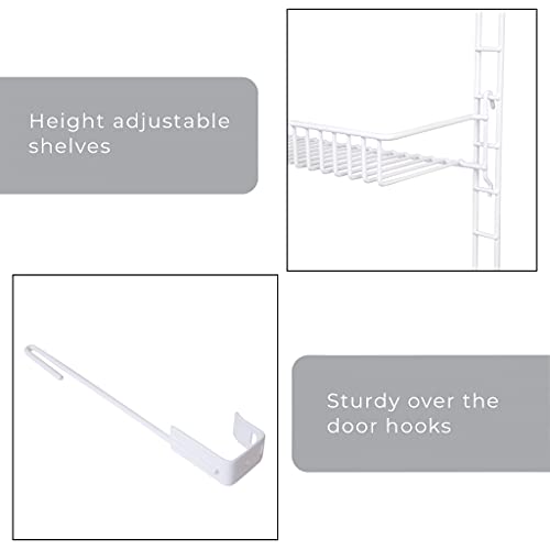 Smart Design Over The Door Adjustable Pantry Organizer Rack w/ 5 Adjustable Shelves - Steel Metal - Hanging - Wall Mount - Cans, Spice, Storage, Closet - Kitchen [White]