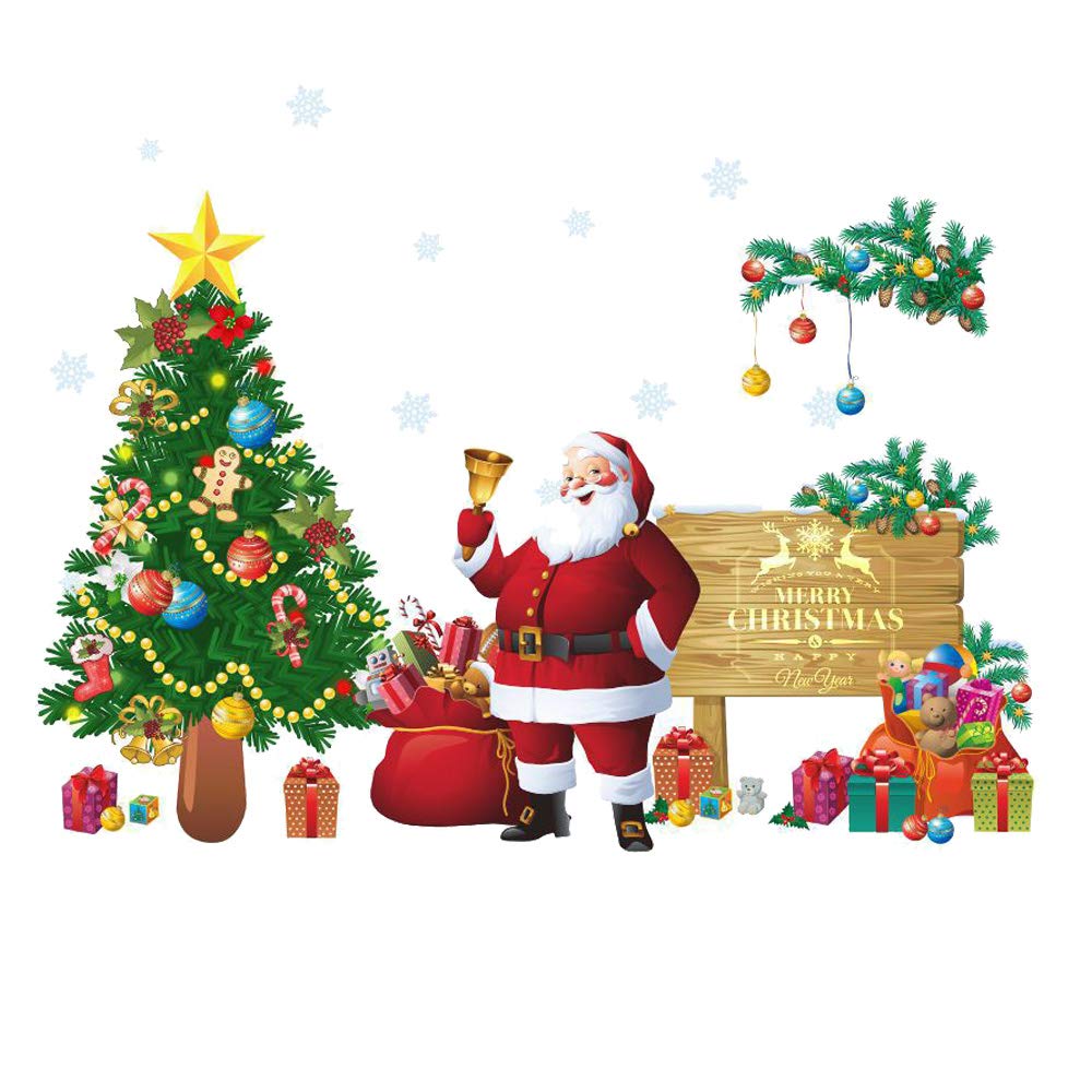 Christmas Windows Wall Stickers 30 x 90cm/11.8 x 35.4inch Santa Claus Christmas Tree Wall Decals Decoration Removable Wall Stickers Murals for DIY Xmas Home Decorations
