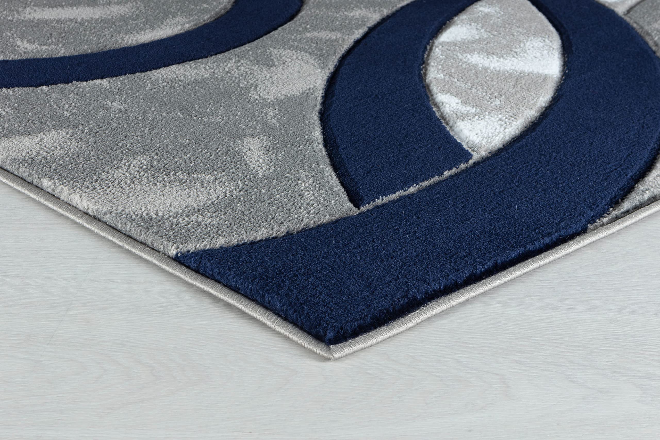 GLORY RUGS Area Rug Modern 8x10 Navy Circles Geometry Soft Hand Carved Contemporary Floor Carpet Fluffy Texture for Indoor Living Dining Room and Bedroom Area