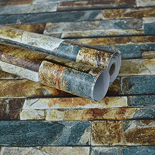 LiKiLiKi Stone Brick Wallpaper Peel and Stick Wallpaper Removable Kitchen Wall Covering Roll Home Use Decoration Self Adhesive Vinyl 17.71''x118''