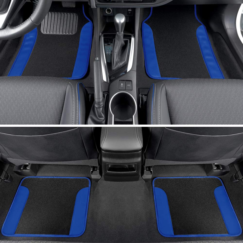 BDK PolyPro Blue Car Seat Covers Full Set with 4-Piece Car Floor Mats - Two-Tone Seat Covers for Cars with Carpet, Interior Covers for Auto Truck Van SUV