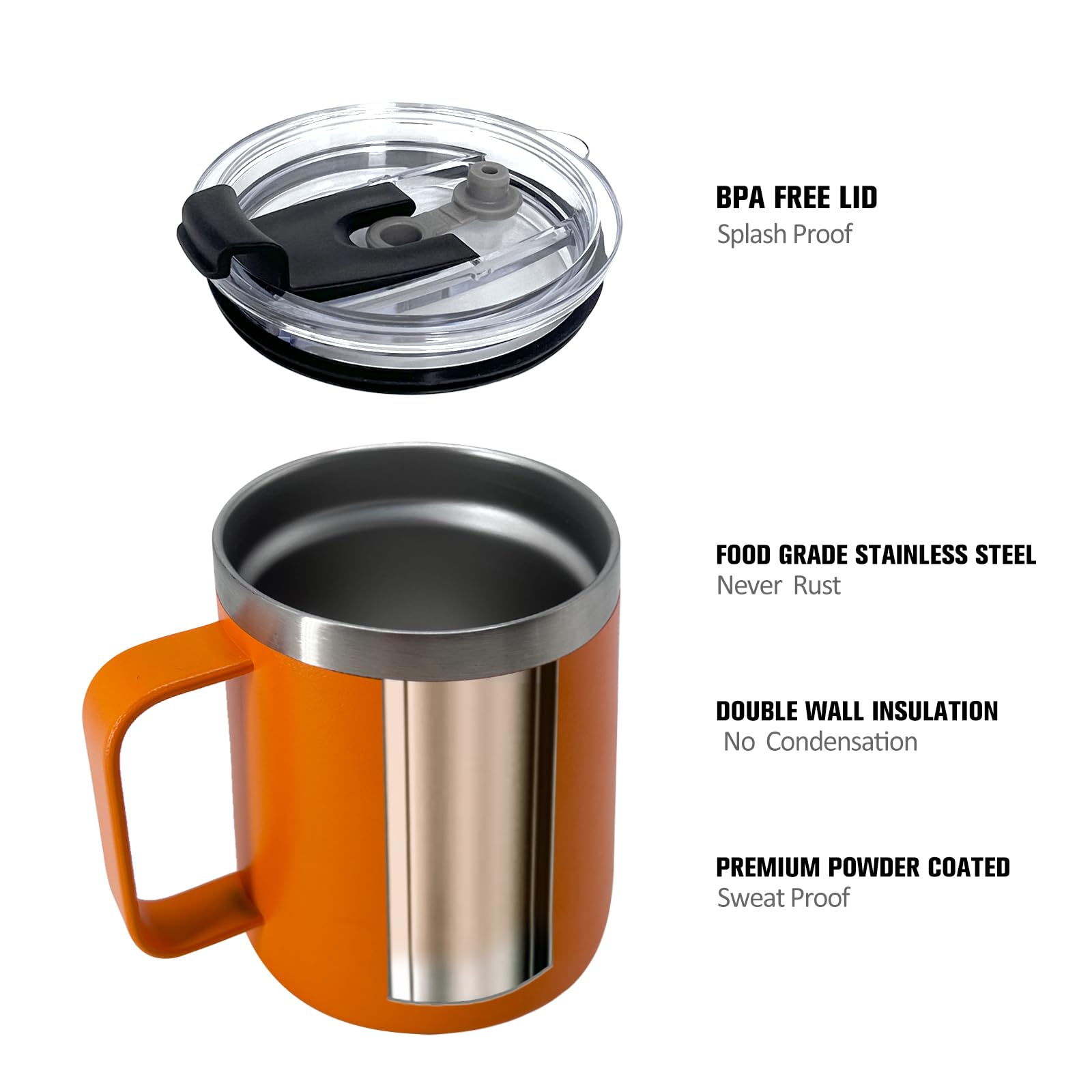 GOBATT 1pack 12oz Coffee Mug With Handle Bulk, Stainless Steel Insulated Travel Tumblers With,Double Wall Vacuum Camping Cup for Hot & Cold Drinks Tea (orange)