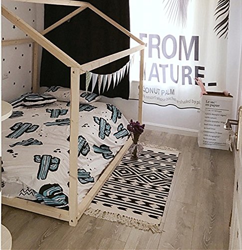 UKELER Laundry Room Runner Rug 2'x4' Cotton Washable Kitchen Rugs Black and White Front Door Mat Handmade Indoor Outdoor Rugs for Kitchen, Laundry, Bathroom, Doorway