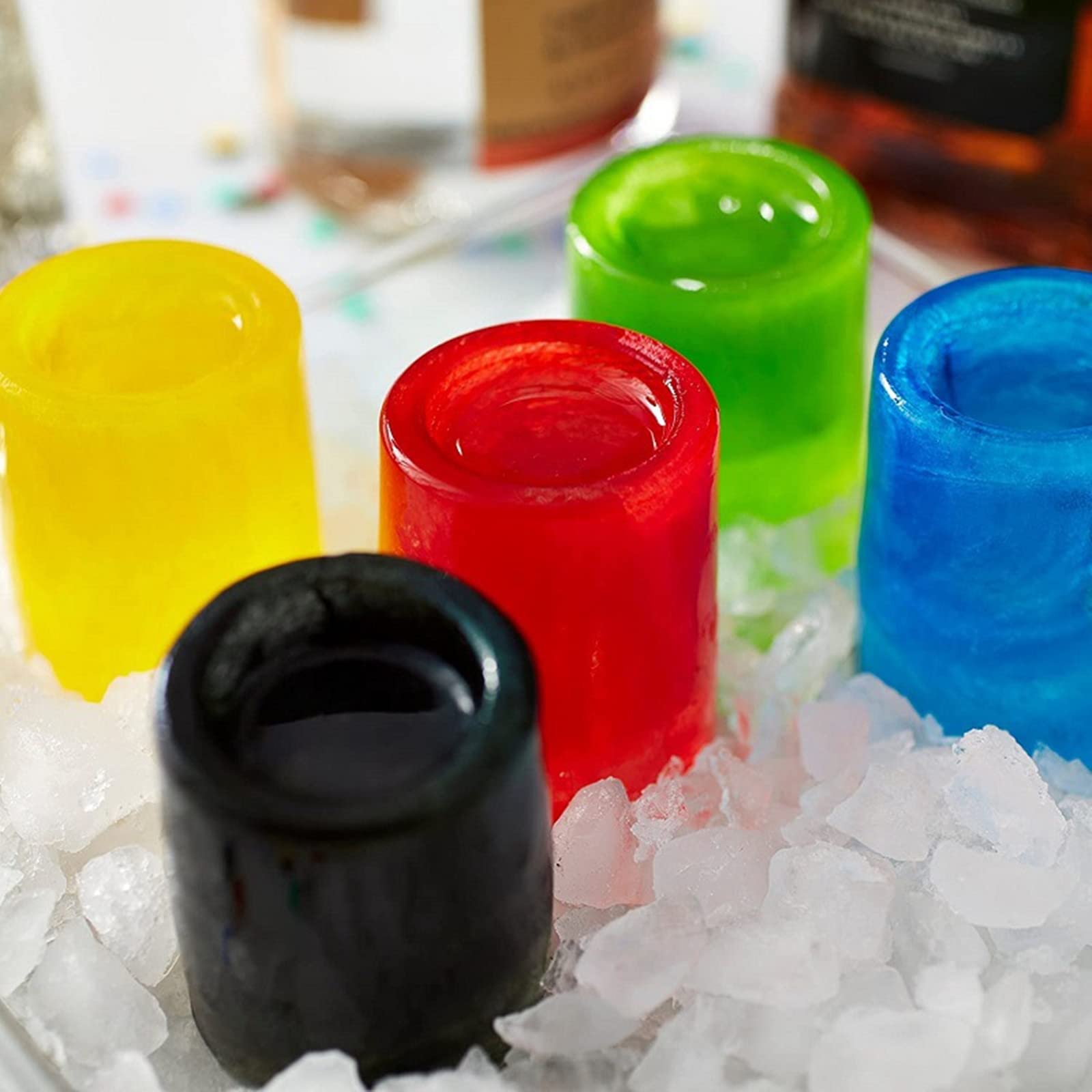 DD-life 4 Pcs 4-Cavity Ice Cubist Ice Shot Glass Molds Round Shot Glass Silicone Mold(Red)